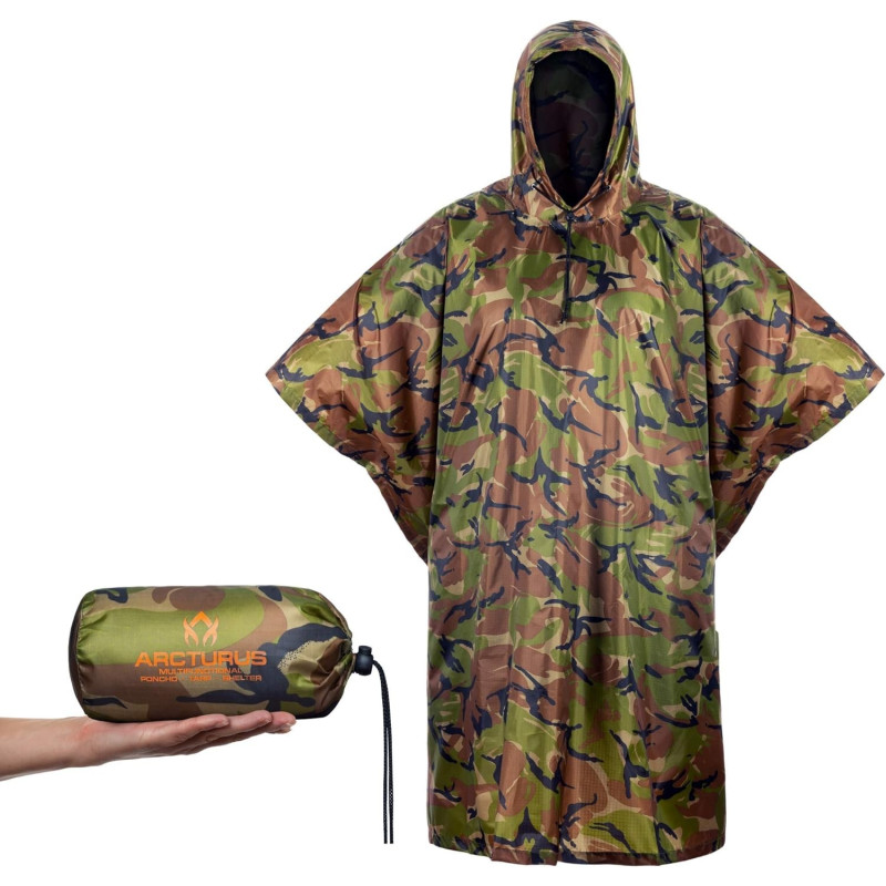Arcturus - Poncho ligero de nailon Ripstop con capucha ajustable